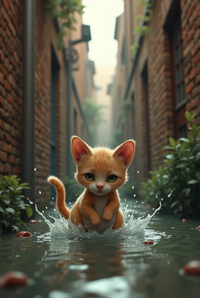 In a quiet alley, Sheera, a small, sleek, light brown cat with gentle ...