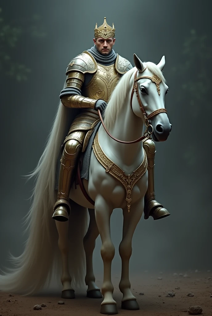 A knight in shining armor, mounted on a stately white horse - SeaArt AI