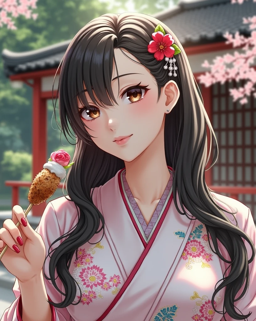 Araffe woman in a kimono dress holding a stick of food, Yoshitomo Nara ...