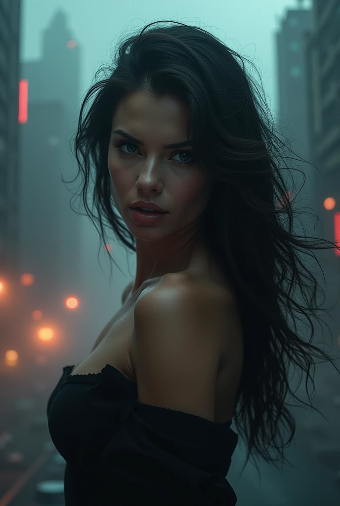 (photorealism:1.2), beautiful woman, hot, steamy look, A stormy sky ...