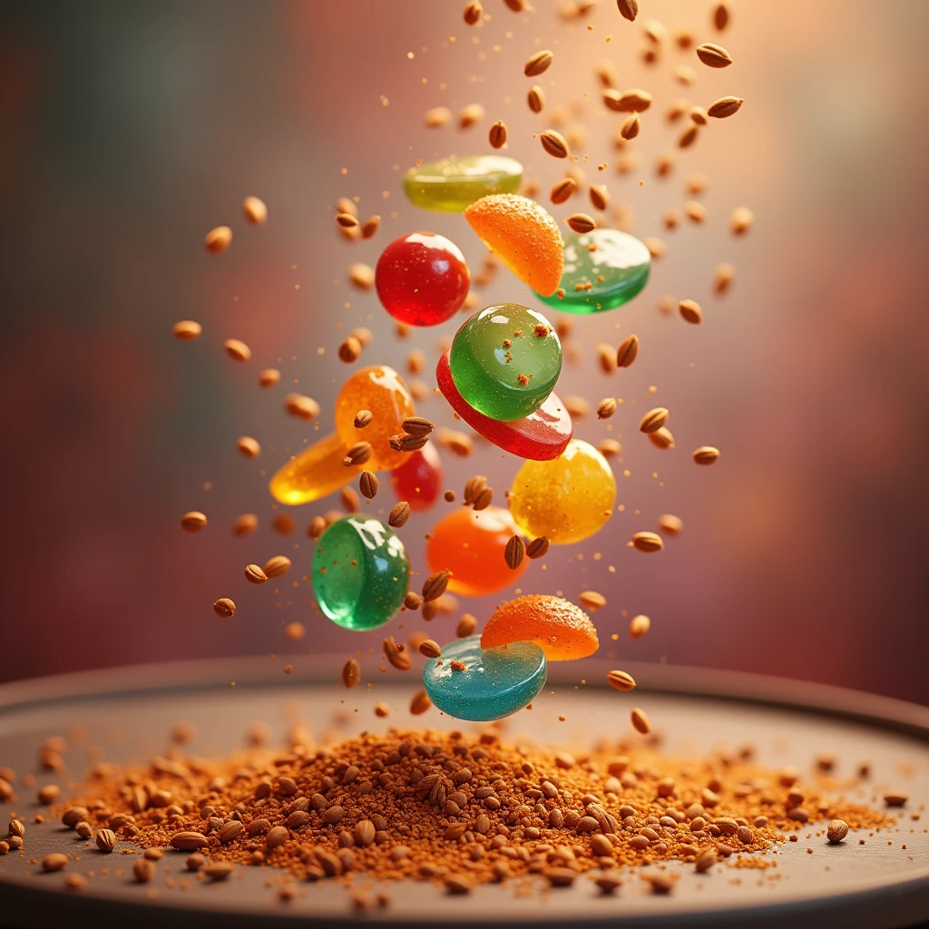 Generate an artistic, food-themed image featuring fennel candy pack as ...