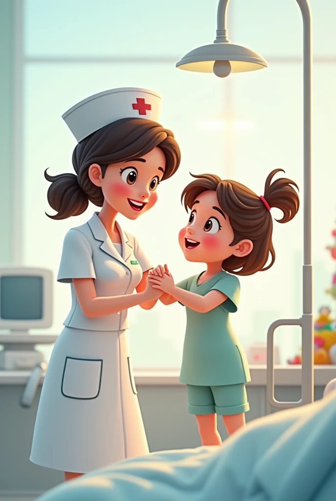 A cartoon nurse on a hospital taking care of the girl patient - SeaArt AI