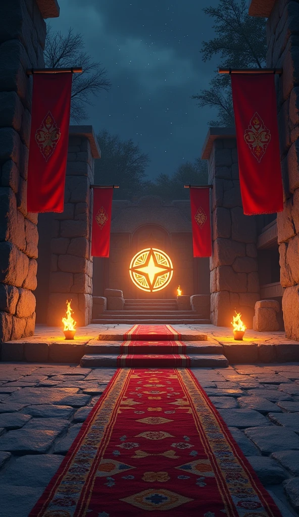 Create an outdoor starter room, Let there be stone pillars and red ...