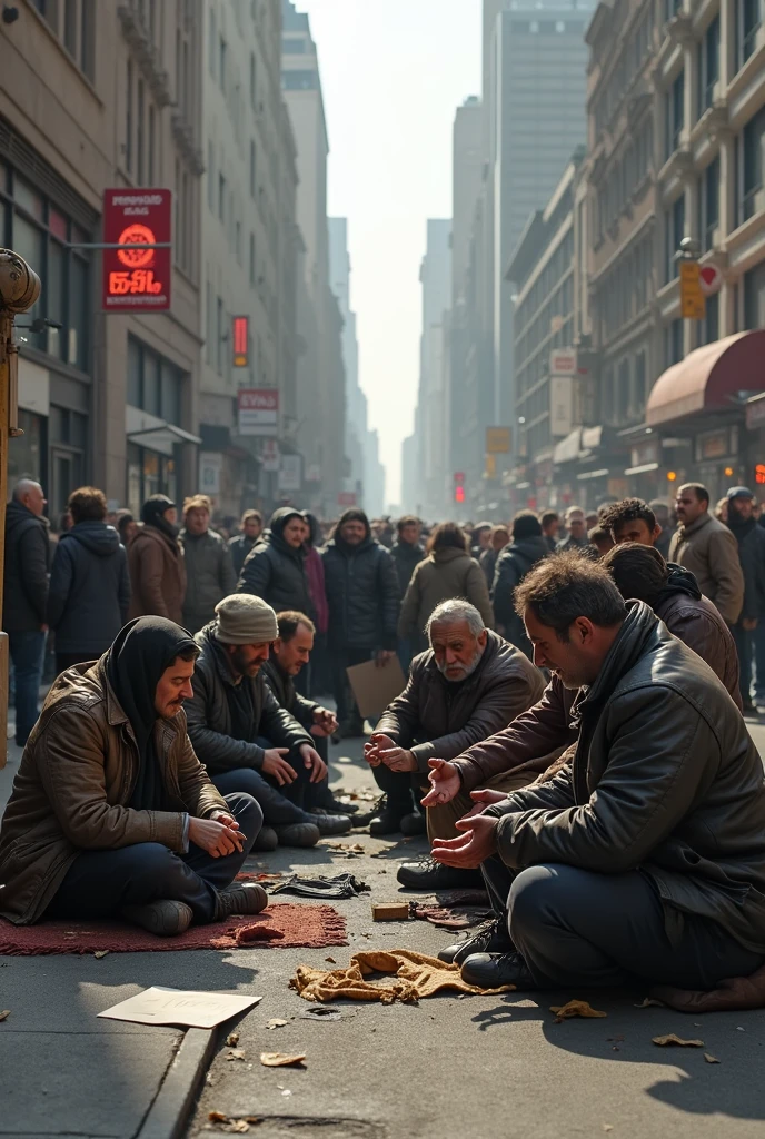 A group of homeless people begging - SeaArt AI