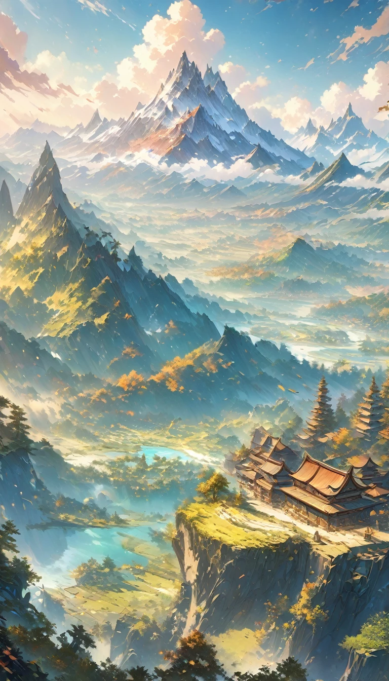 Landscape painting with clouded mountains in the background, Beautiful art UHD 4 - SeaArt AI