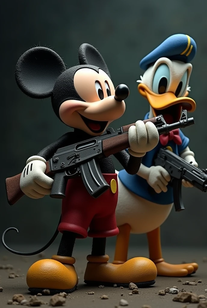 Asme a miky mause con una ak 47 y donal con un drako 47 - SeaArt AI