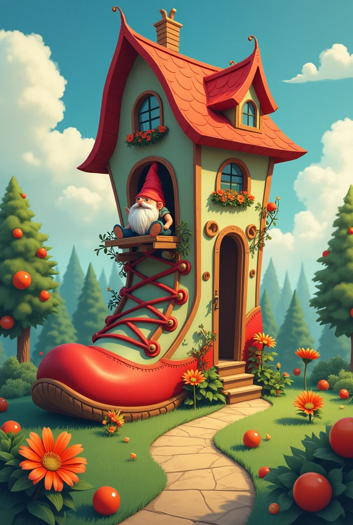 Digital image. Close-up. A shoe with windows, doors, like a house ...