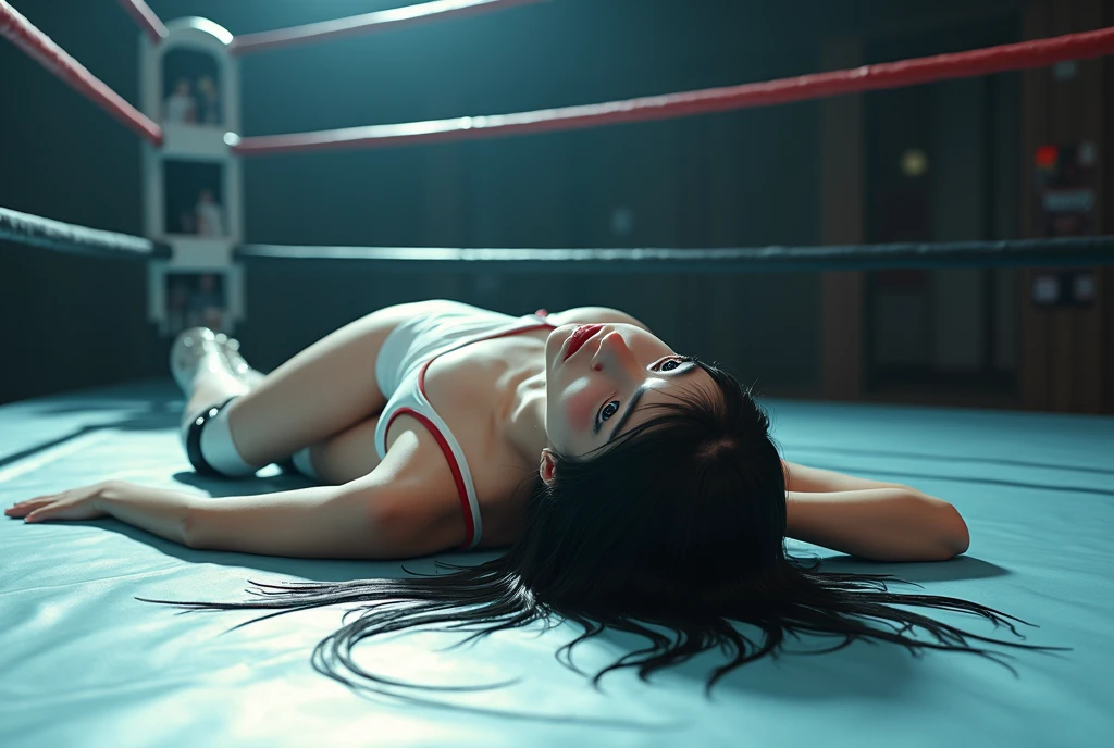 Slender Japanese Female Wrestler、a Brightly Lit Wrestling Ring Seaart Ai