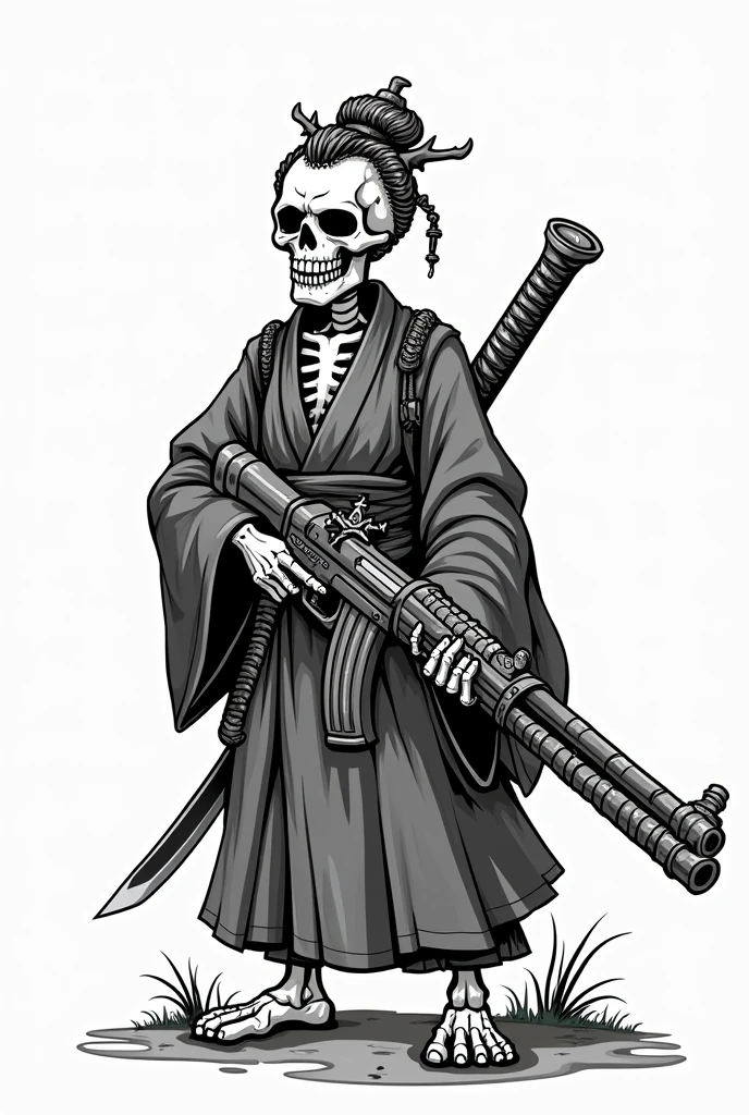 Japanese skeleton god with a sword on his back and holding an ancient ...