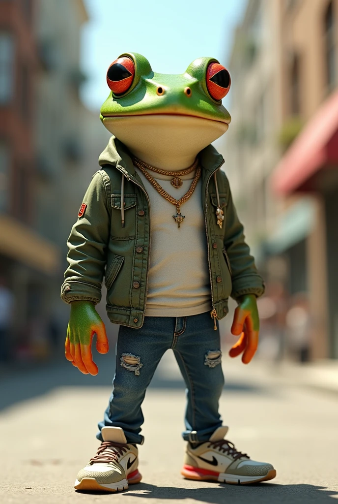 COQUI frog animation with urban clothes full body focus head to toe ...