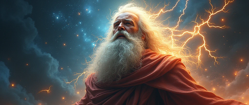 A 60 year old man, GOD, barba, with energetic power in your voice ...