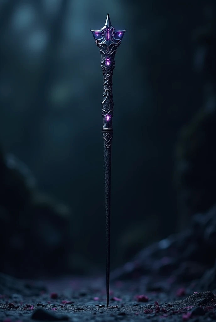 Magic wand with black handle with dark purple details and black stem ...