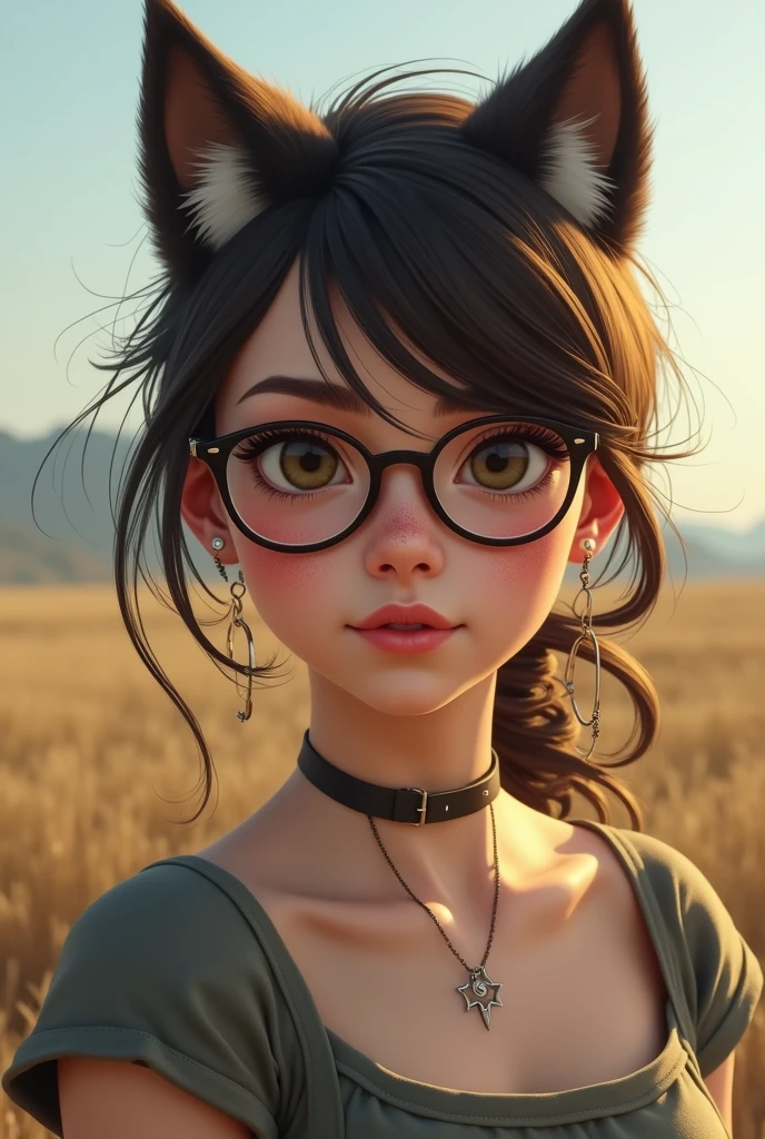 Beautiful brunette girl with glasses, by the wide, freckles and wolf ...