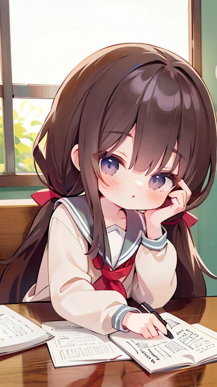 Bangs, long hair, hair over eyes, pensive, side ponytail, anime style ...
