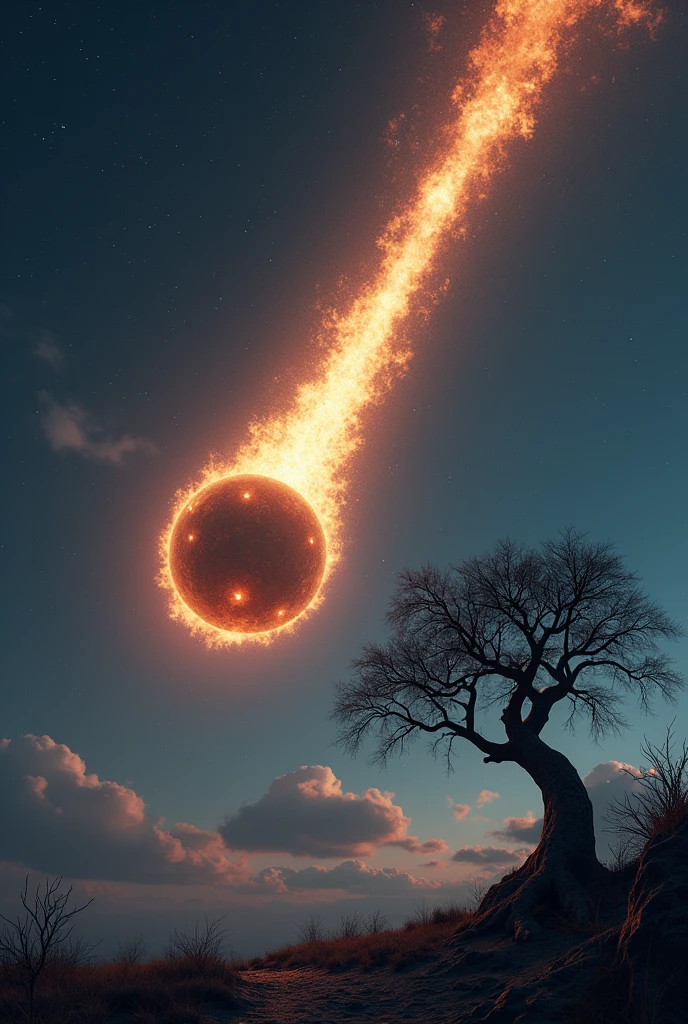 A large meteor with a tree above - SeaArt AI
