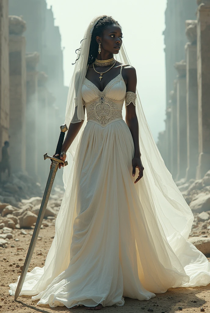 A warrior bride of Christ, black skin, dressed in her white wedding ...