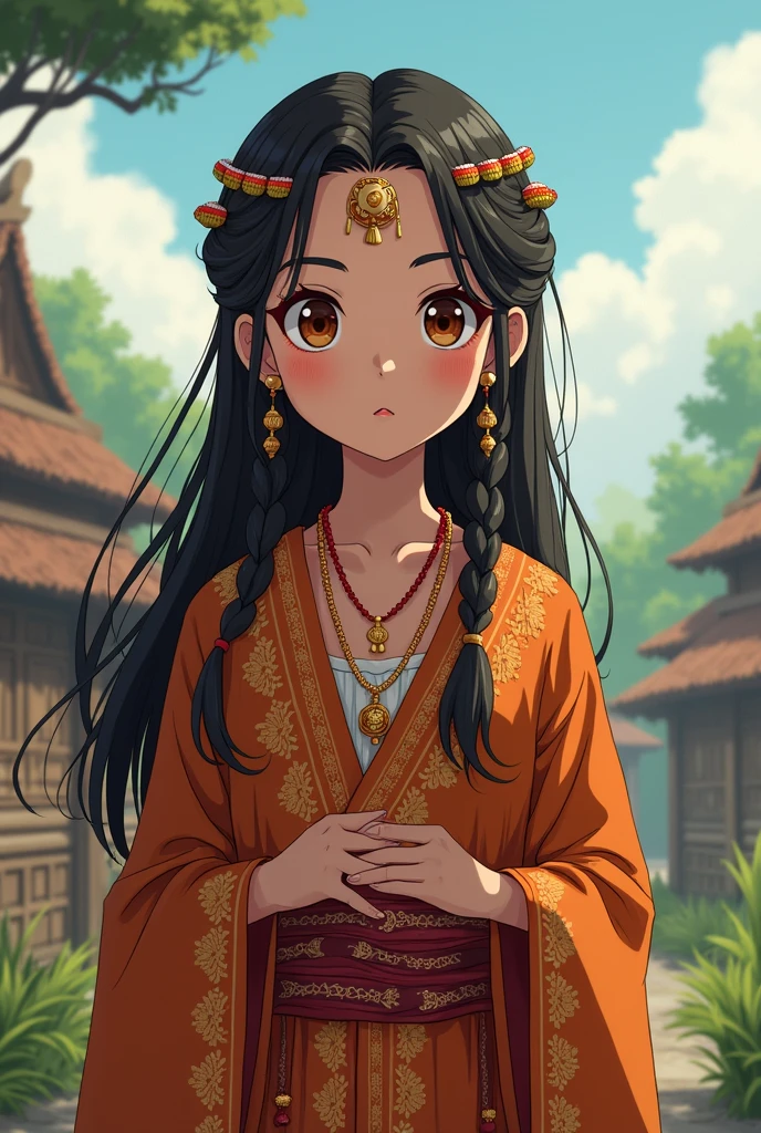 Batak anime teenage girl wearing ulos cloth from North Sumatra - SeaArt AI