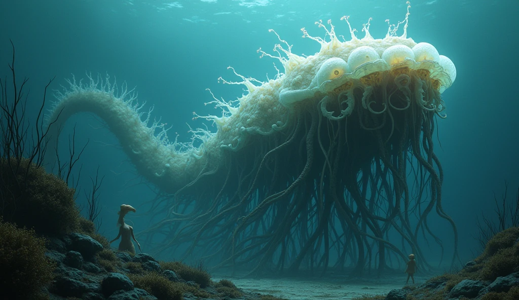 In frame 1 Creature, mixed jellyfish, jelly, worms, ленточных worms ...