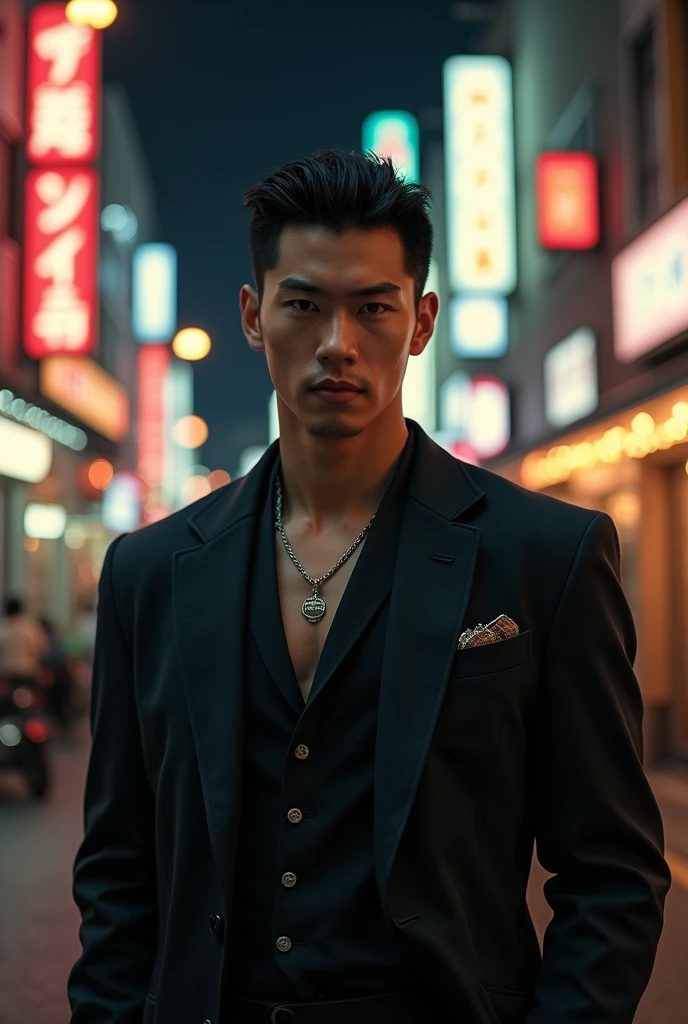 Most handsome young japanese mafia standing in the middle of japan ...