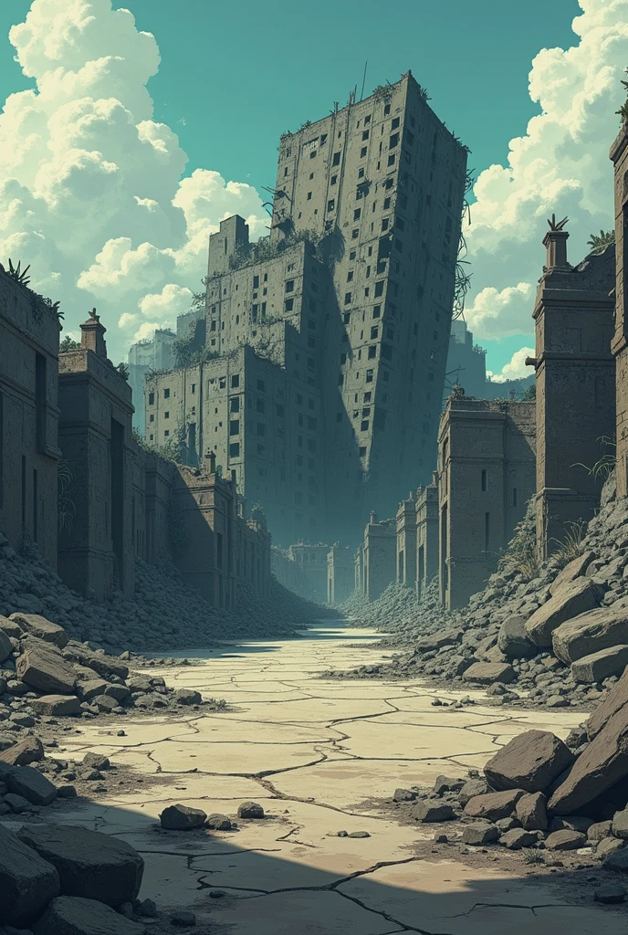 Anime fallen buildings on free ground - SeaArt AI