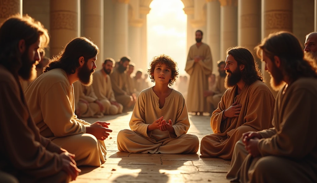"An artistic scene of Jesus as a child, at twelve years old, teaching ...