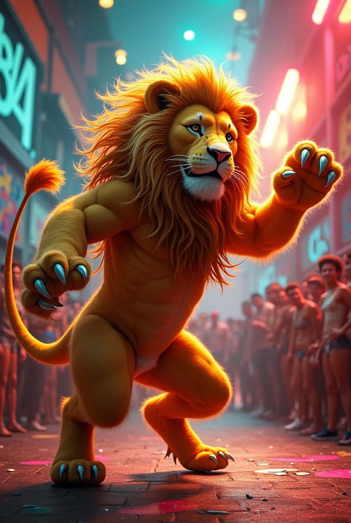 A painting of a tiger in a wrestling ring with a crowd watching - SeaArt AI