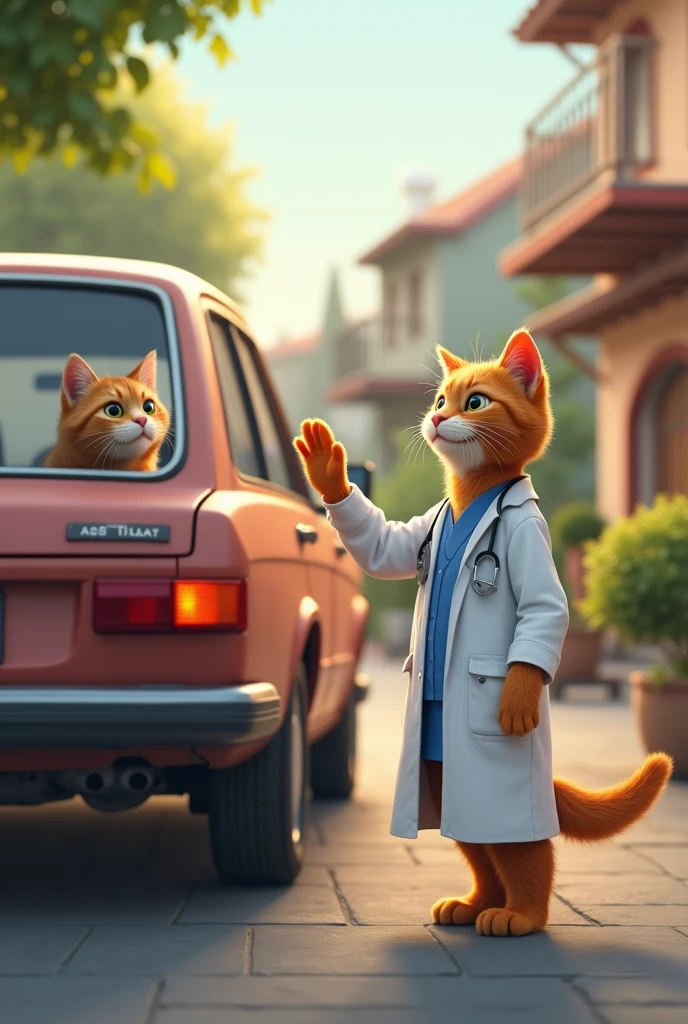 Doxtor cat see off the patient cat when patient cat are sitting in car ...