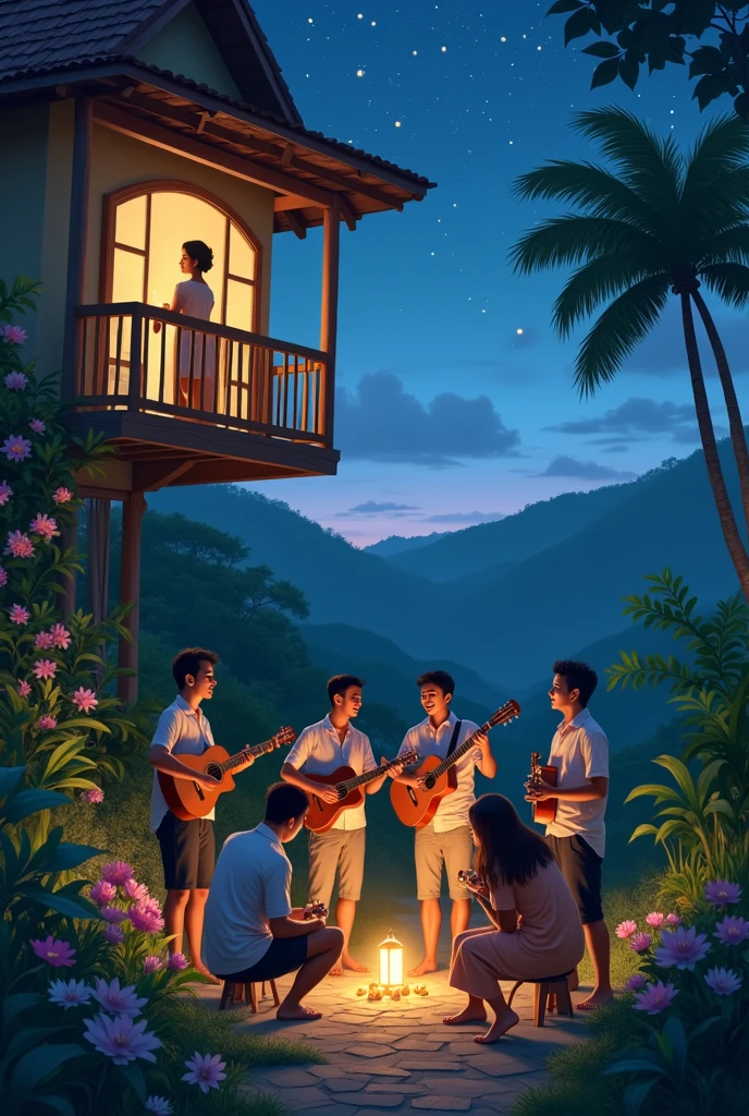 Filipinos doing harana for a girl they love landscape - SeaArt AI