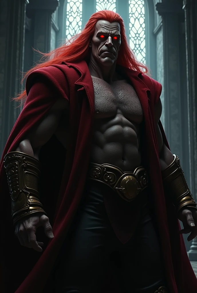 Ganondorf, red eyes, posing in castle by night, fullbody, looking at ...