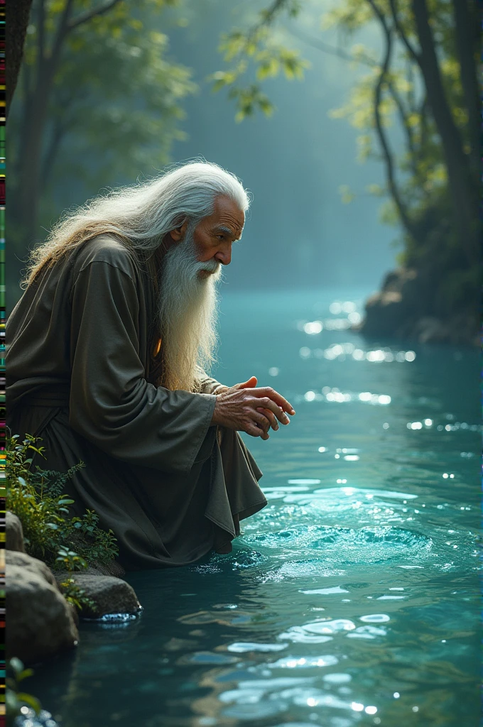 An old man who talks to the magic river - SeaArt AI