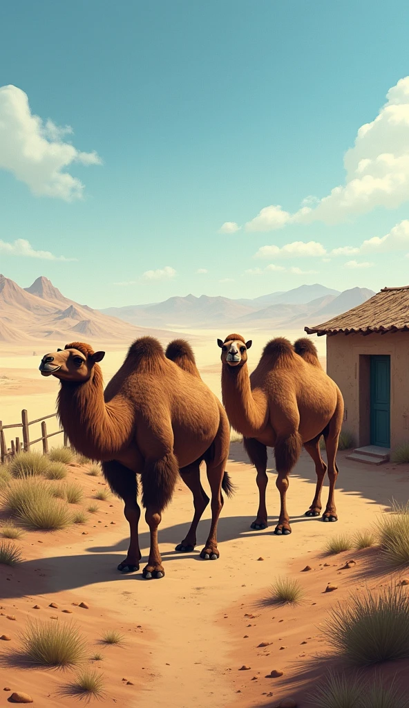 There are several fat camels on the farm, desert background - SeaArt AI