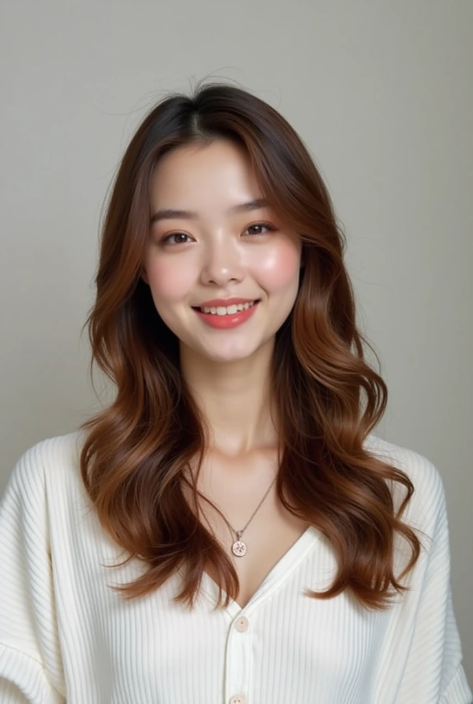 Front view, upper body portrait of a young woman, 2, with a cute ...