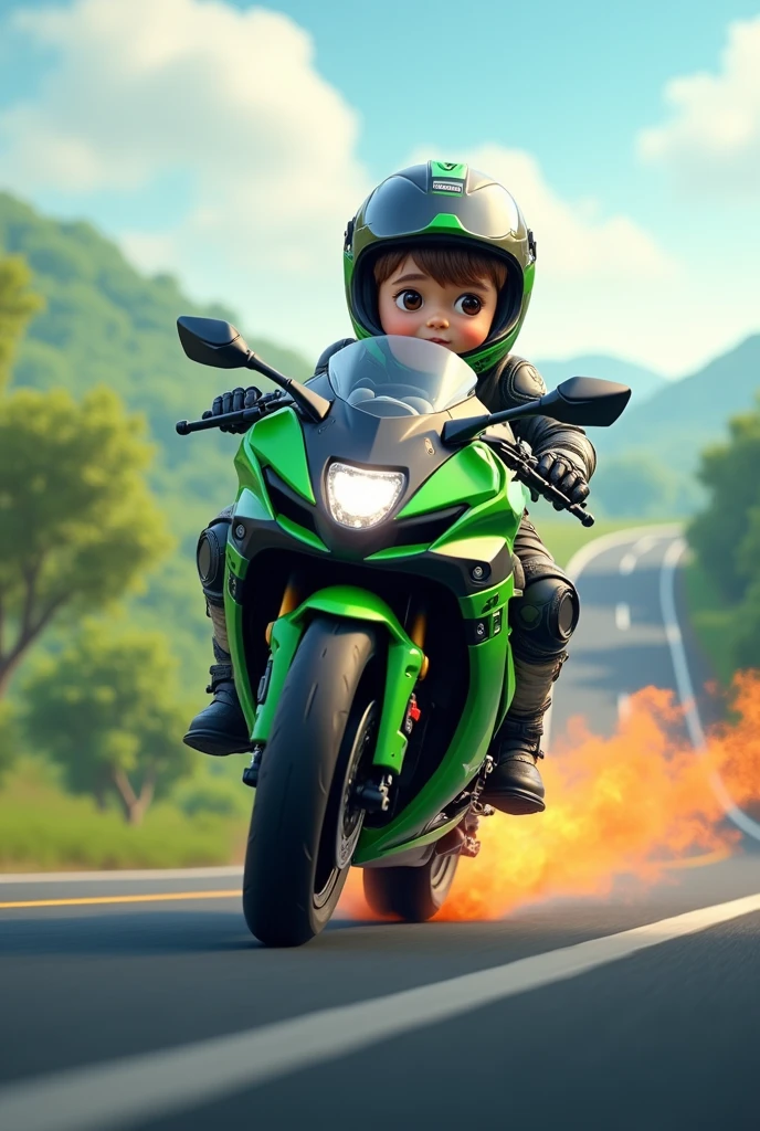 (photorealism:1.2). Bike riding 2d boy kawasaki ninja h2r on long road side po - SeaArt AI