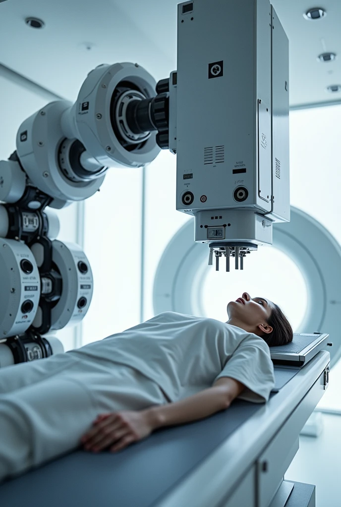 Make a robot do a futuristic MRI scan on a patient - SeaArt AI