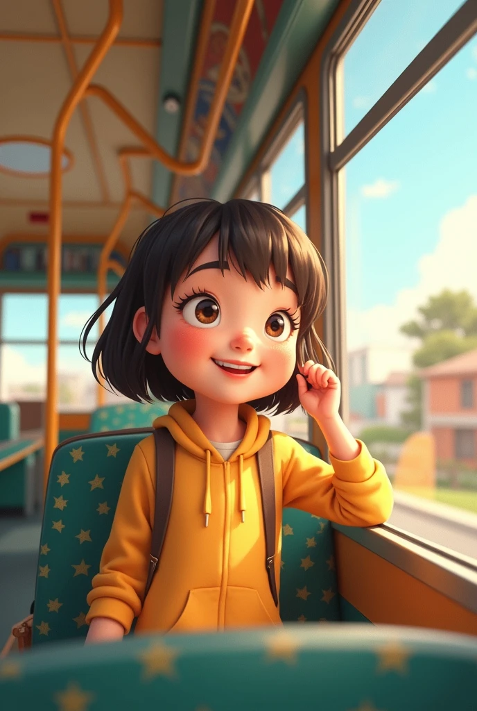 Girl sitting traveling by bus alone and happy animated image - SeaArt AI