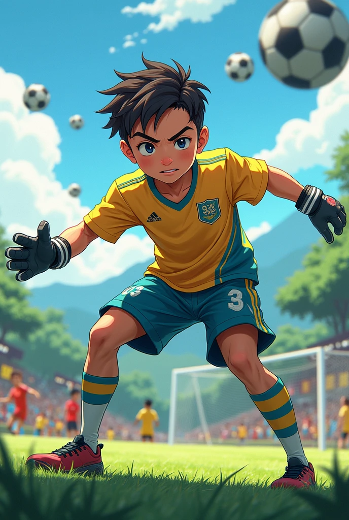 A cool anime boy who plays soccer goalie in Guatemala - SeaArt AI