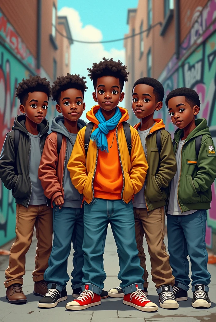 A cartoon character young african american boy gang with a blue colored ...