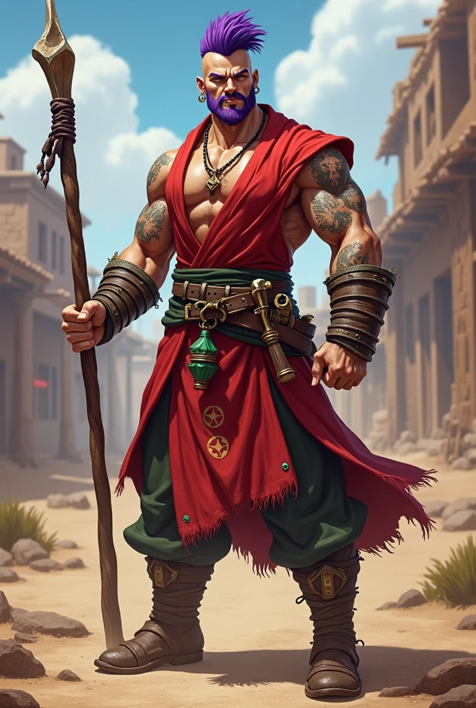 I would like a man with a strong physique, purple mohawk hair - SeaArt AI