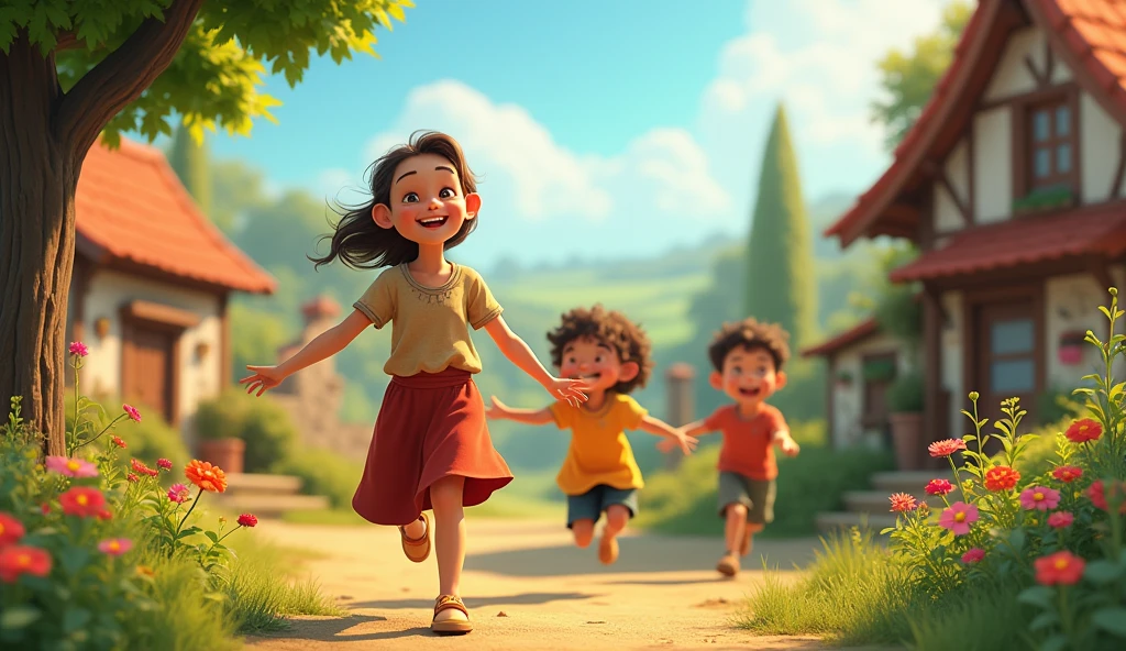 Joyful village scene**: Happy villagers laughing and smiling - SeaArt AI