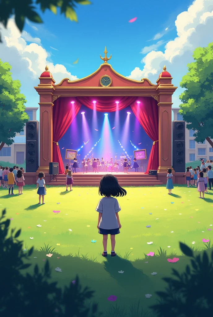 School concert and art stage during high school in the school field ...