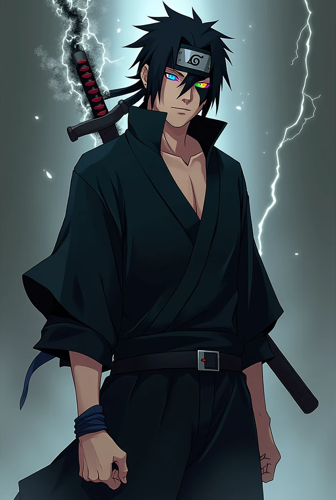 A male Naruto character with a completely black left eye and a rainbow ...