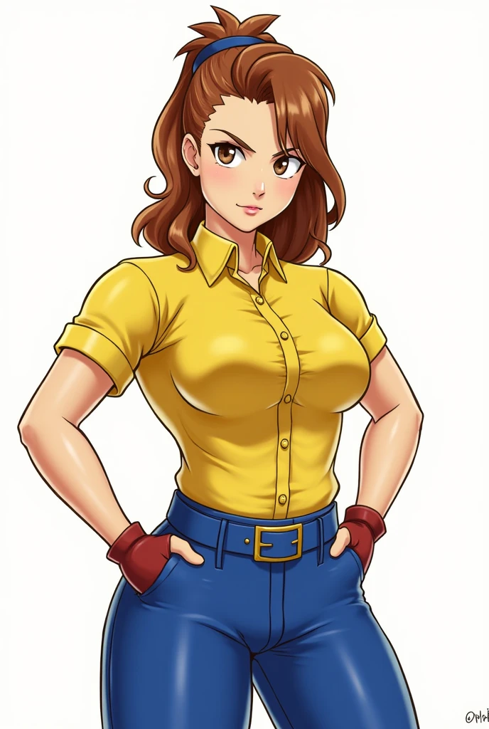 Cammy White front view brown hair shoulder length brown eyes yellow ...