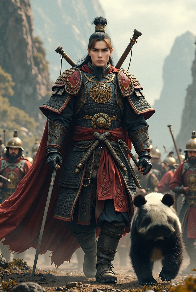 Male General War,With a panda as a subordinate,Monkey from the Three Kingdoms er - SeaArt AI