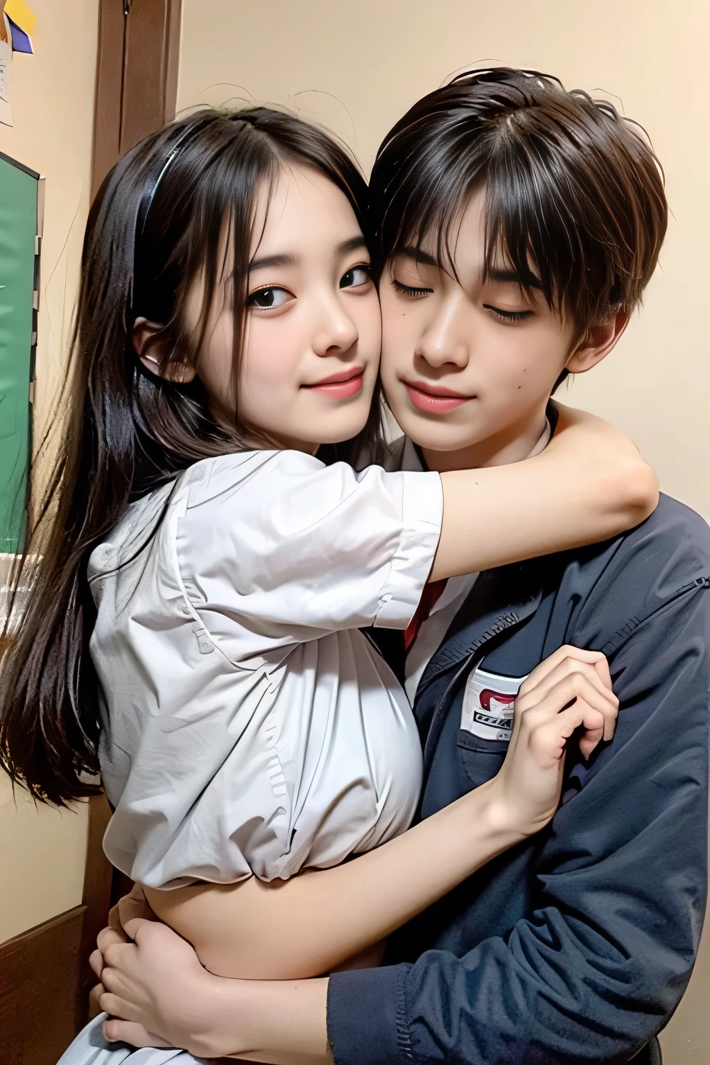 There are two asian people hugging each other in a room - SeaArt AI