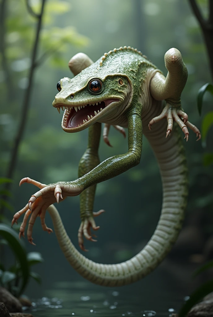 Frog + Snake: An amphibious creature with the body of a snake and frog ...