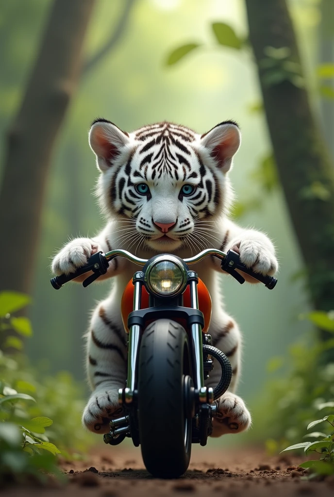Baby white tiger rides a pocket bike like a human - SeaArt AI