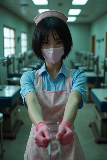 Alone、Dark Prison、Many old dental units are lined up behind、Sexy ...