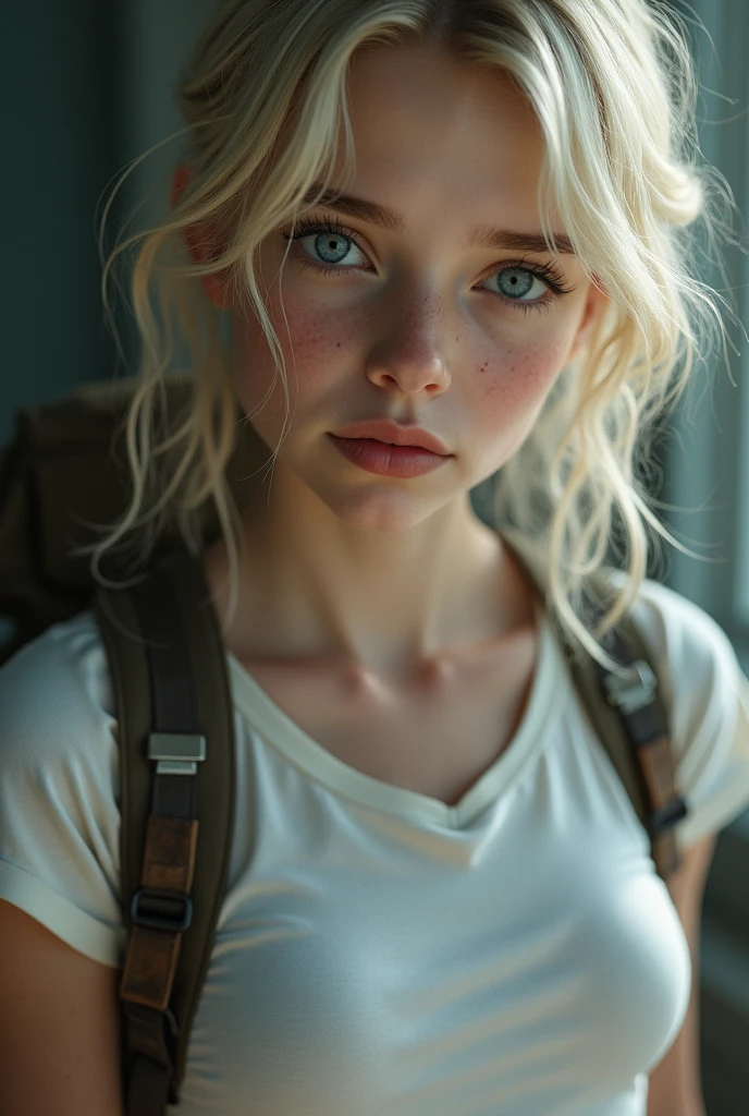 Girl European Blonde Small Breasts Close Up On Breasts Big Eyes