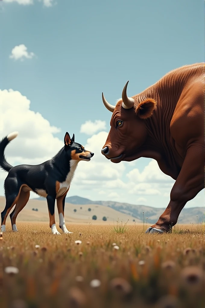 Tui dog and a bull cow are looking at each other angrily - SeaArt AI