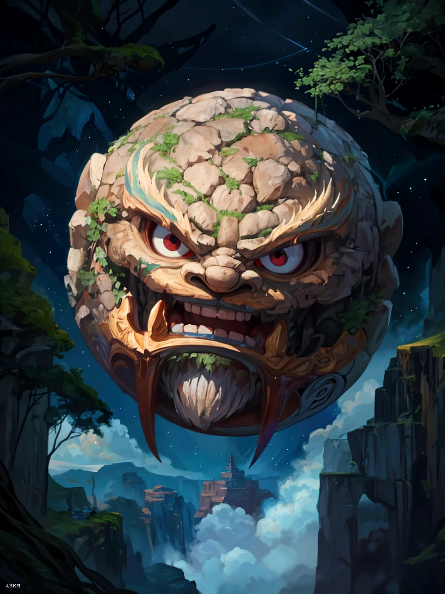 A painting of a giant head with a huge face in the sky - SeaArt AI